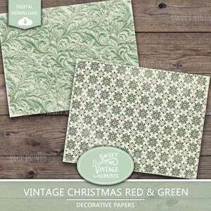 Christmas Junk Journal Papers | Red Green Christmas Digital Paper Pack ...