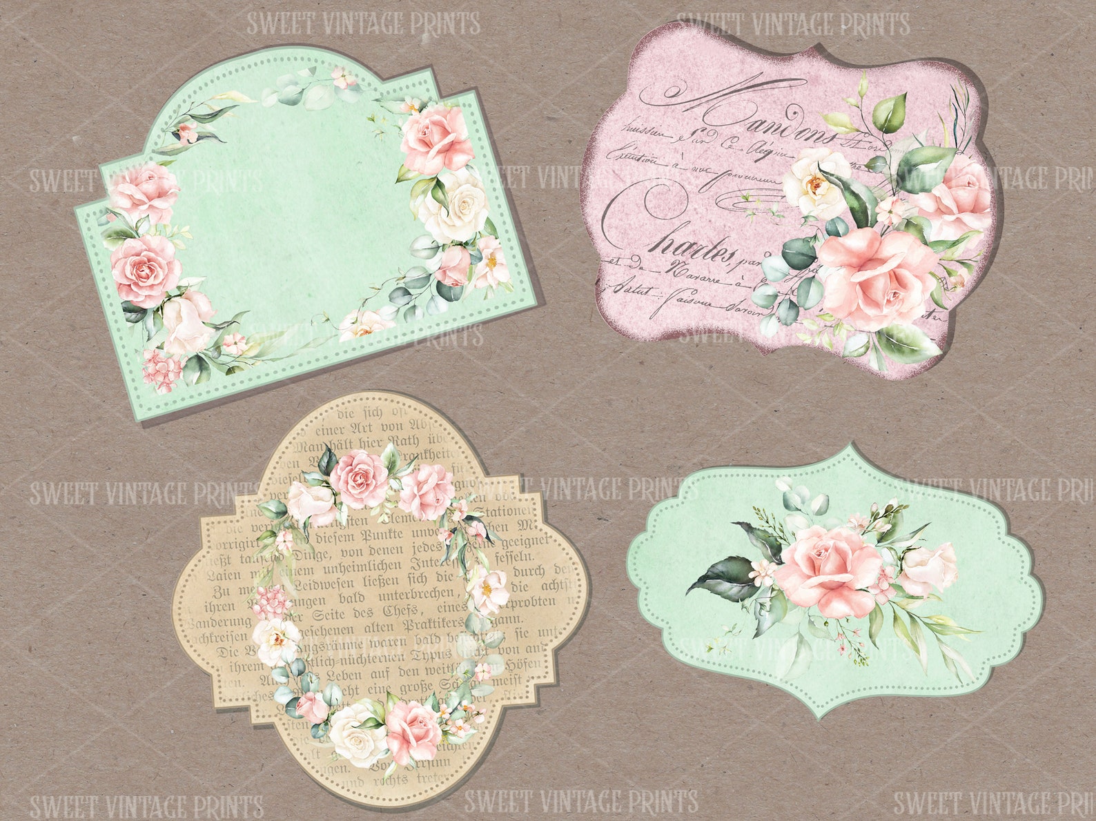 Vintage Rose, Roses, Tags, Flower Labels, Tag Flip, Junk Journal ...