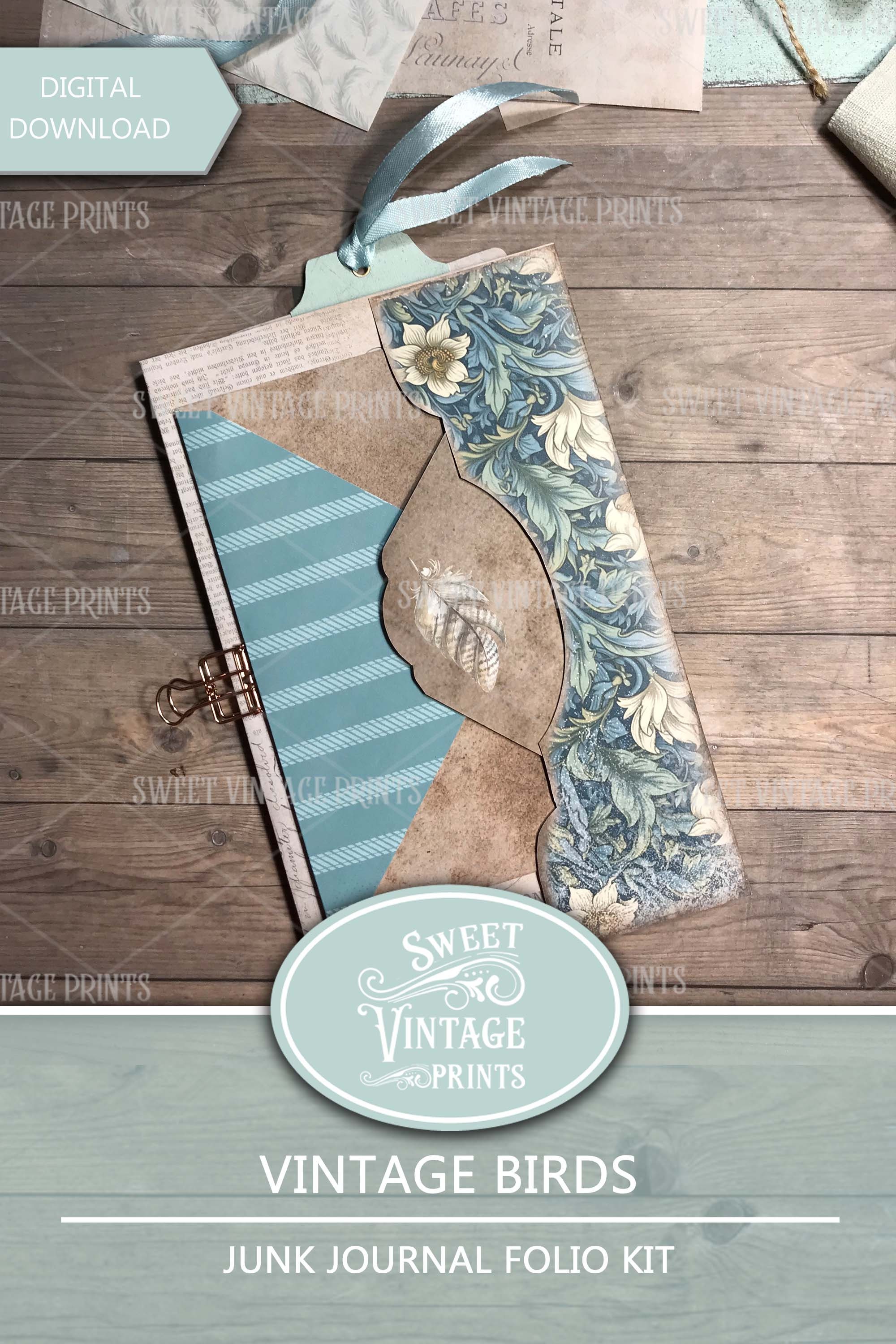 Junk Journal Folio Kit Vintage Birds, Vintage Birds Printable Folio ...