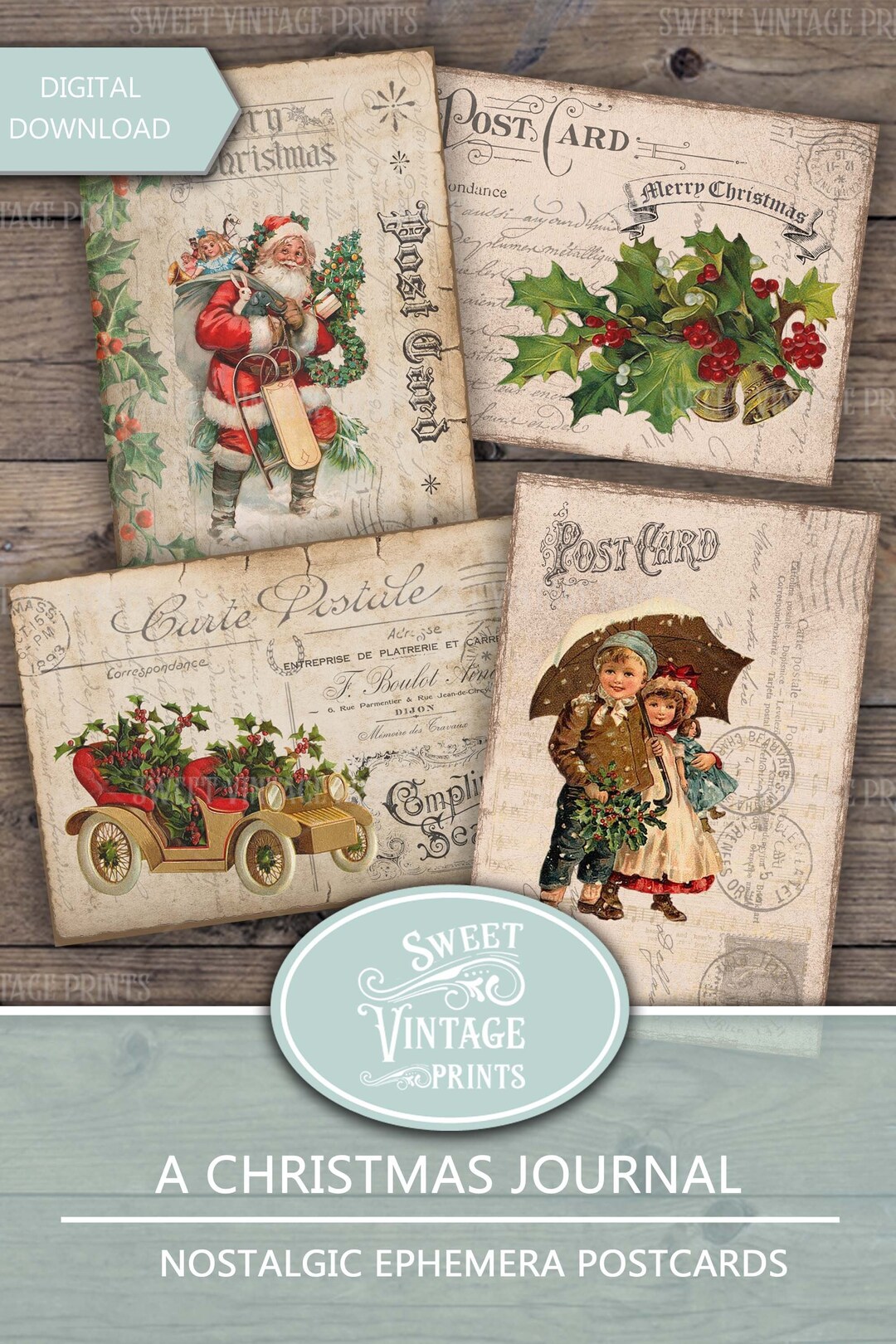 Nostalgic Christmas Postcards, Vintage Christmas Junk Journal Ephemera ...