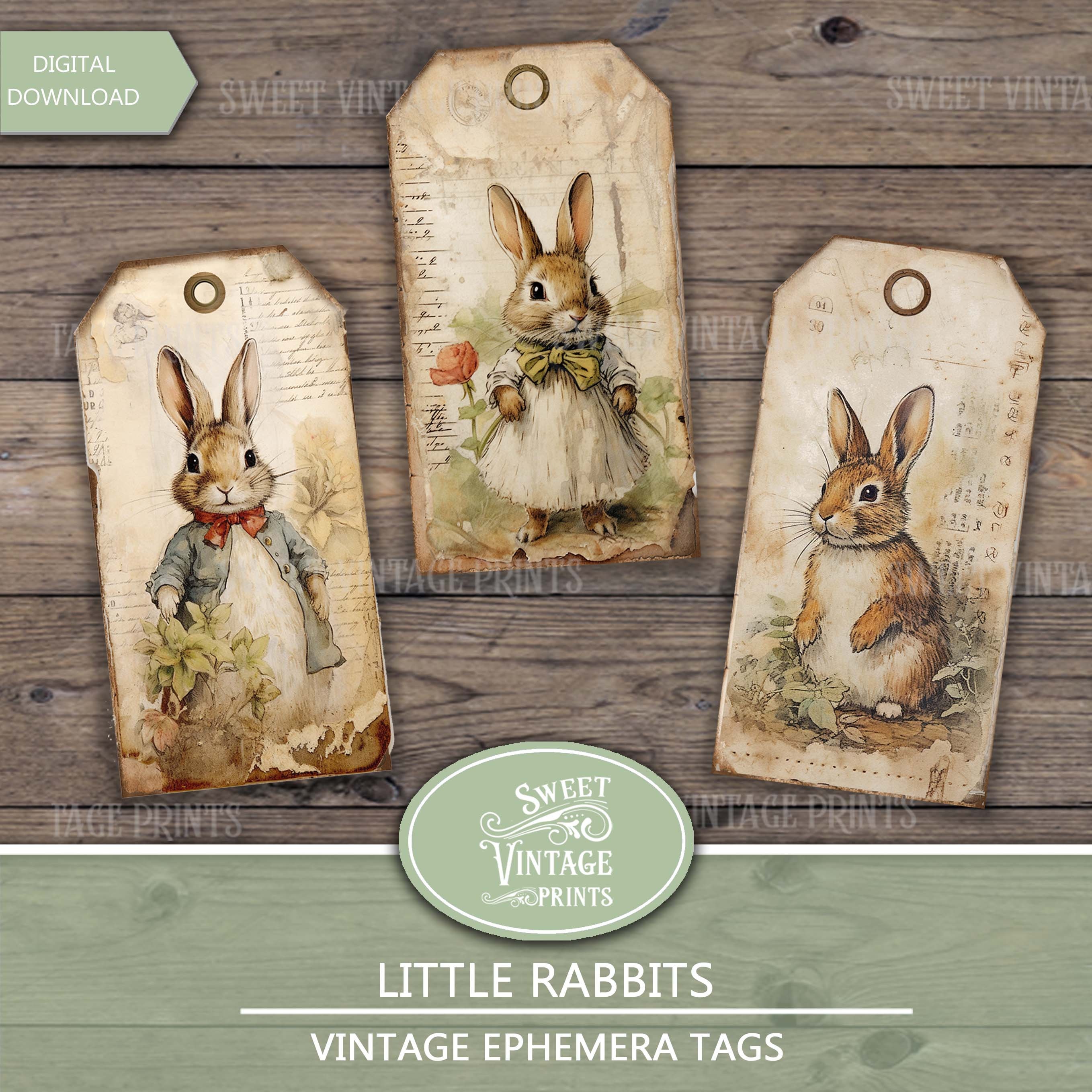 Vintage Rabbits Ephemera Tags | Printable Easter Gift Tags | Vintage ...
