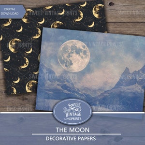 Moon Junk Journal Printable Papers | Moon Digital Paper Pack | Blue ...