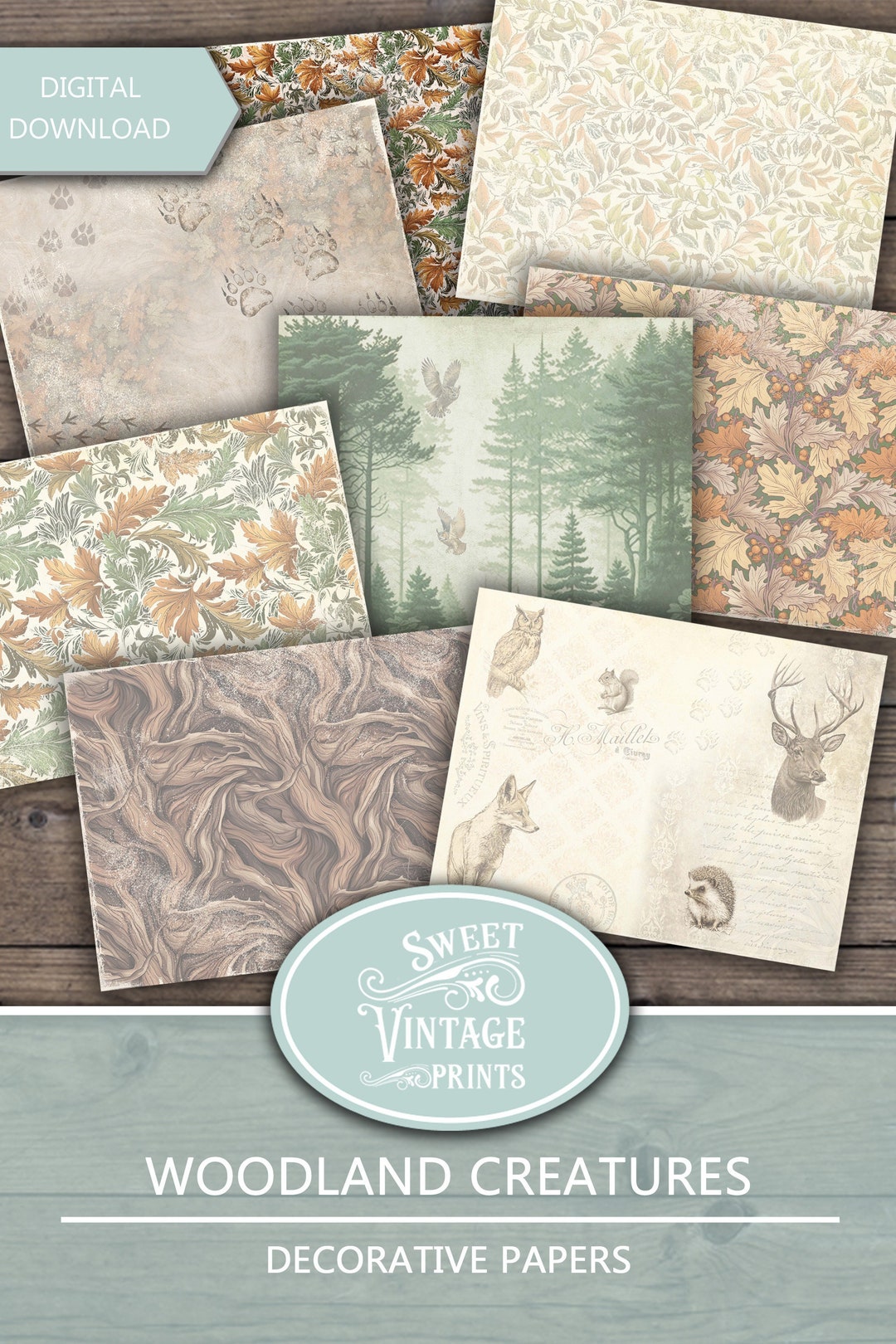 Woodland Printable Papers, Woodland Creatures Junk Journal, Forest ...
