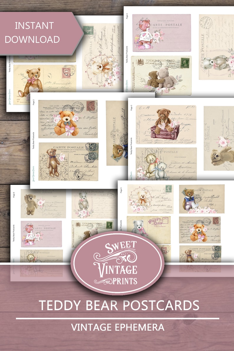 Vintage Teddy Bear Postcards, Teddy Bear Junk Journal, Teddy Bear ...