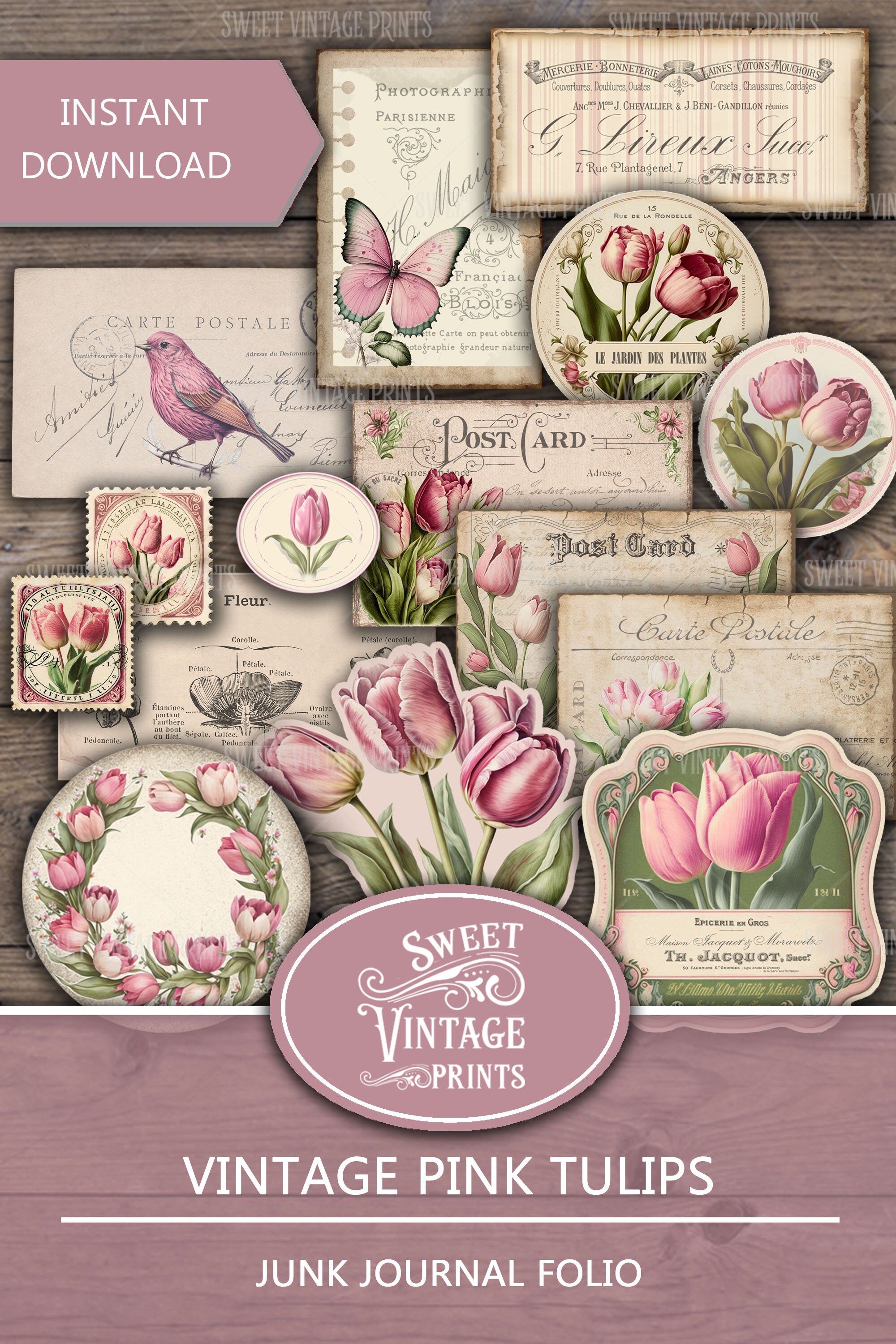 Folio Junk Journal Kit, Printable Folio, Pink Tulip Folio, Flower Junk ...