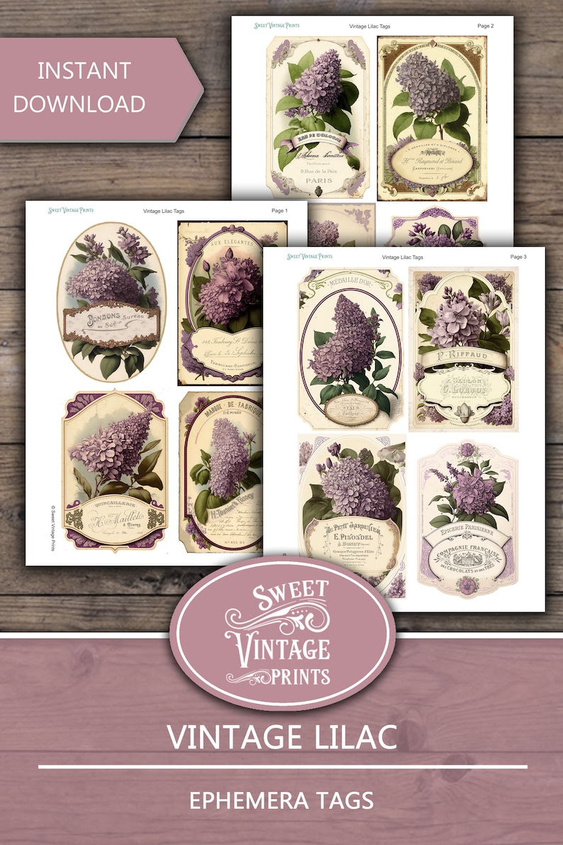 Vintage Lilac Ephemera Tags, Lilac Labels, Lilac Junk Journal, Lilac ...