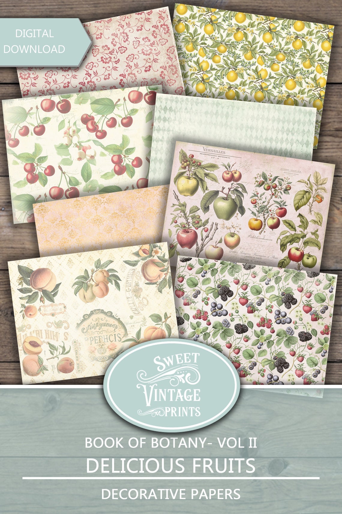 Fruits Printable Papers Fruits Junk Journal Apple Pear Peach - Etsy