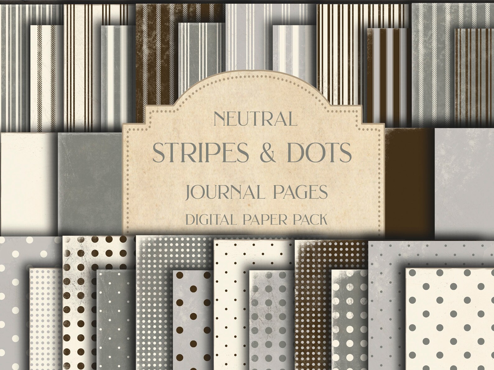 Stripes & Dots Journal Pages Brown Digital Paper Vintage - Etsy
