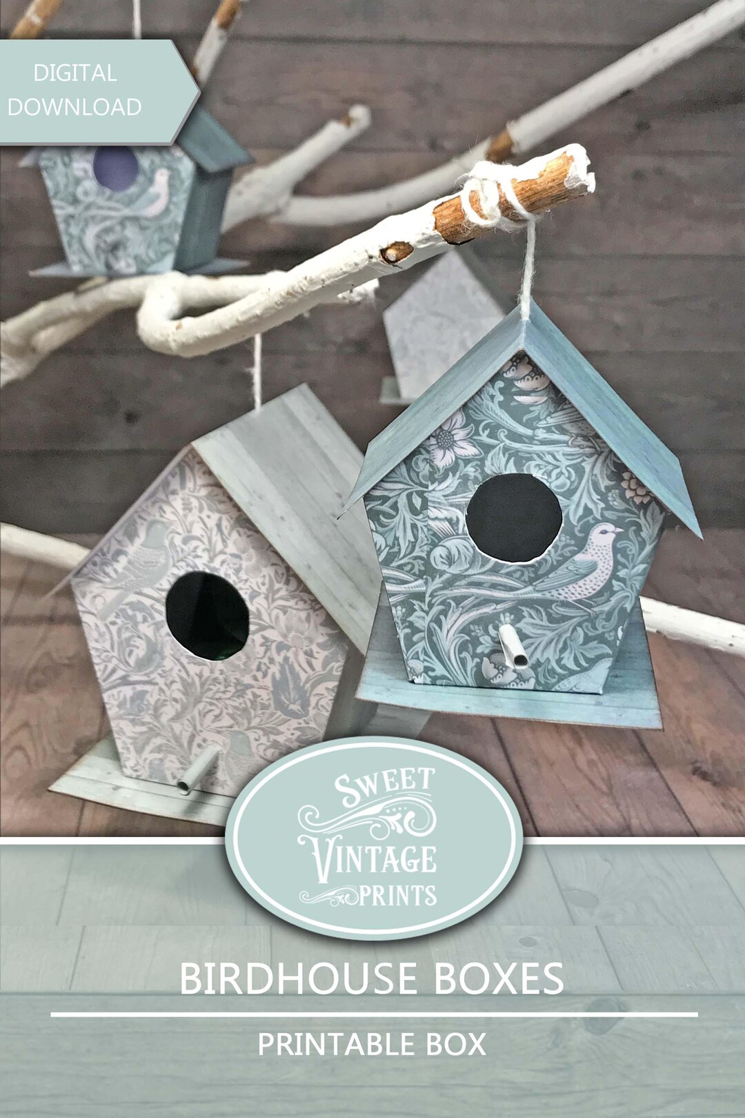 Birdhouse Box Printable | Vintage Bird DIY Gift Box | Birdhouse Digital ...