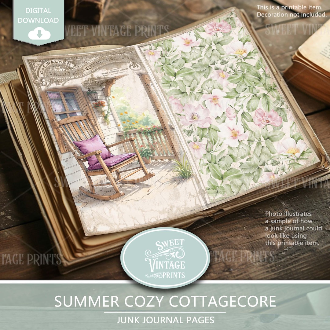 Summer Cottagecore Junk Journal Pages | Vintage Pink Digital Paper Pack ...