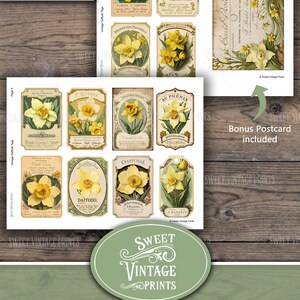 Vintage Daffodil Ephemera Tags, Daffodil Labels, Easter Junk Journal ...