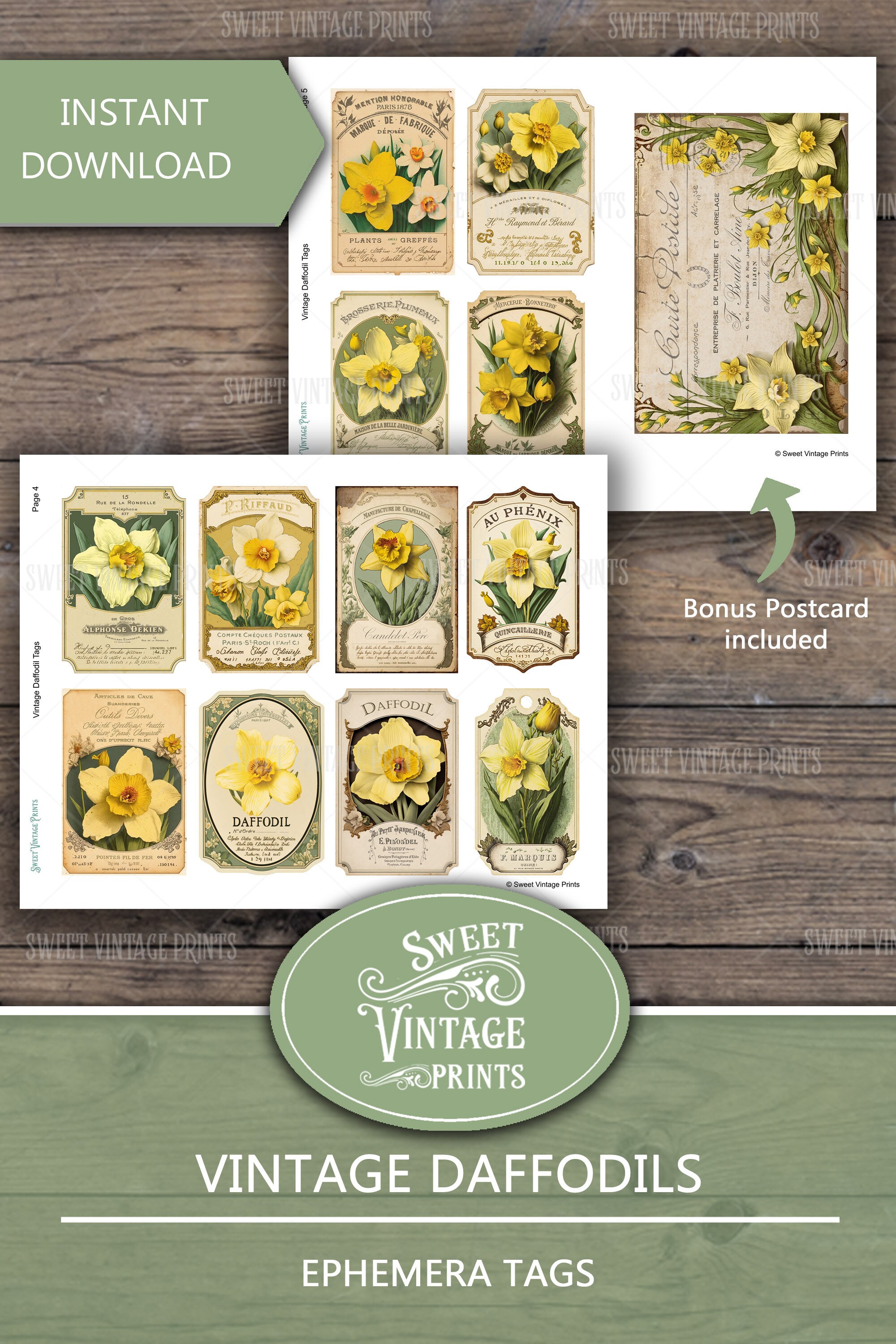 Printable Daffodil Ephemera Tags, Daffodil Labels, Easter Junk Journal ...