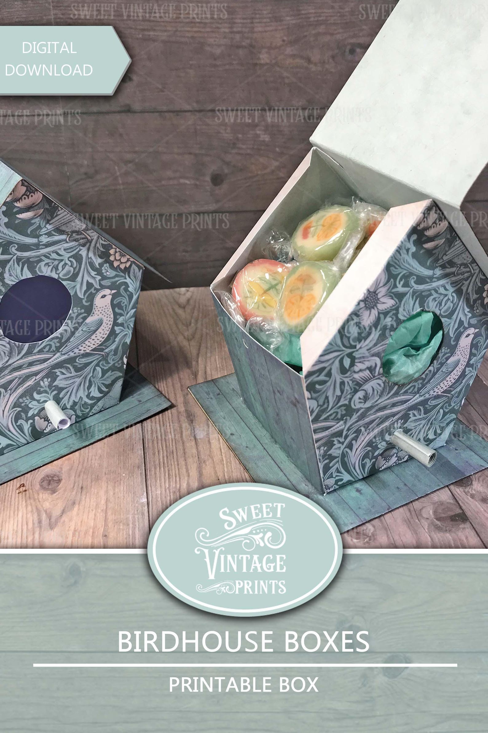 Birdhouse Box Printable | Vintage Bird DIY Gift Box | Birdhouse Digital ...