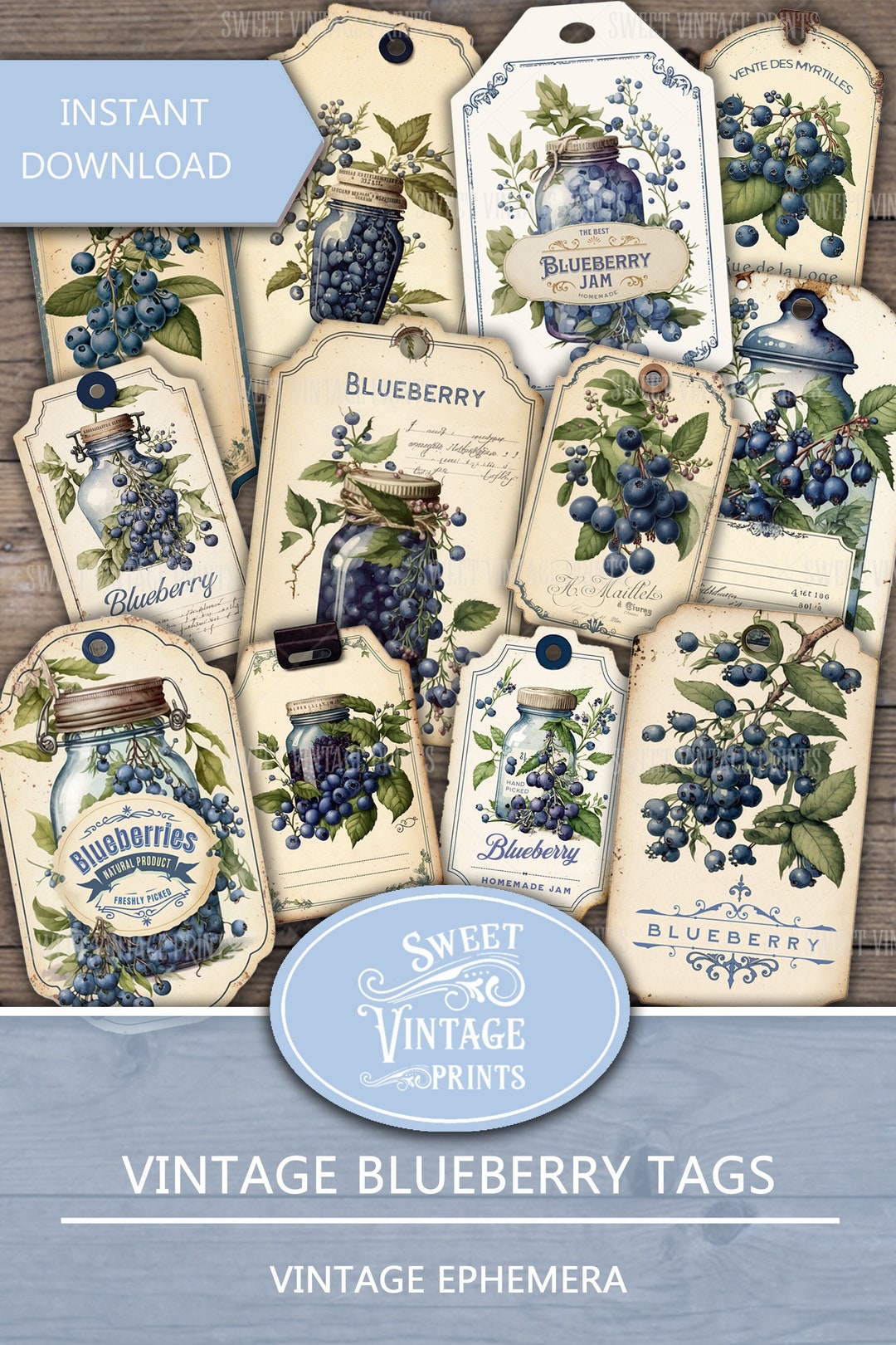 Vintage Blueberry Ephemera Tags, Blueberry Labels, Blueberry Jam Labels ...