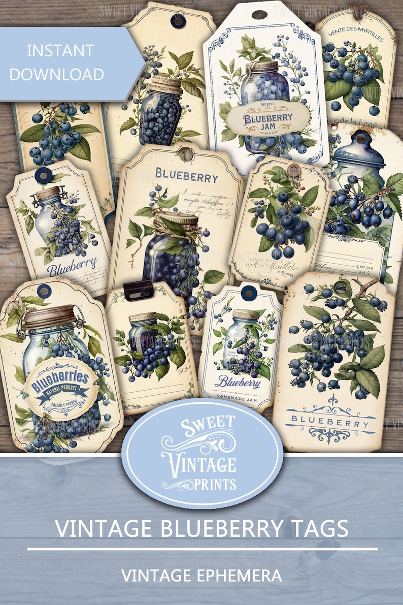 Vintage Blueberry Ephemera Tags Blueberry Labels Blueberry - Etsy