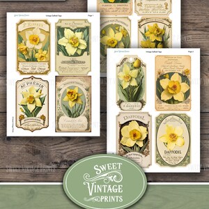 Printable Daffodil Ephemera Tags, Daffodil Labels, Easter Junk Journal ...