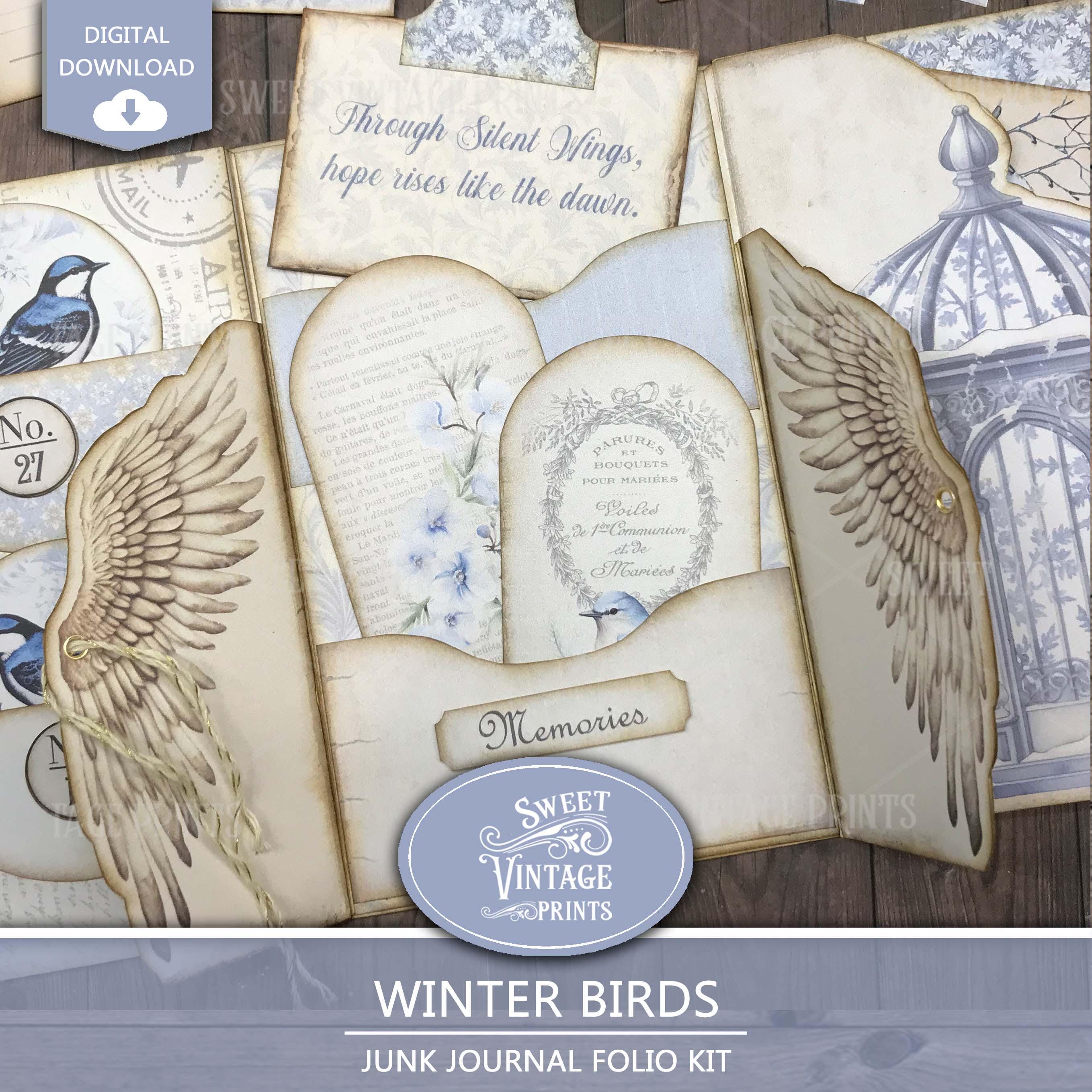 Junk Journal Folio Kit Birds | Vintage Printable Folio Kit | Winter ...