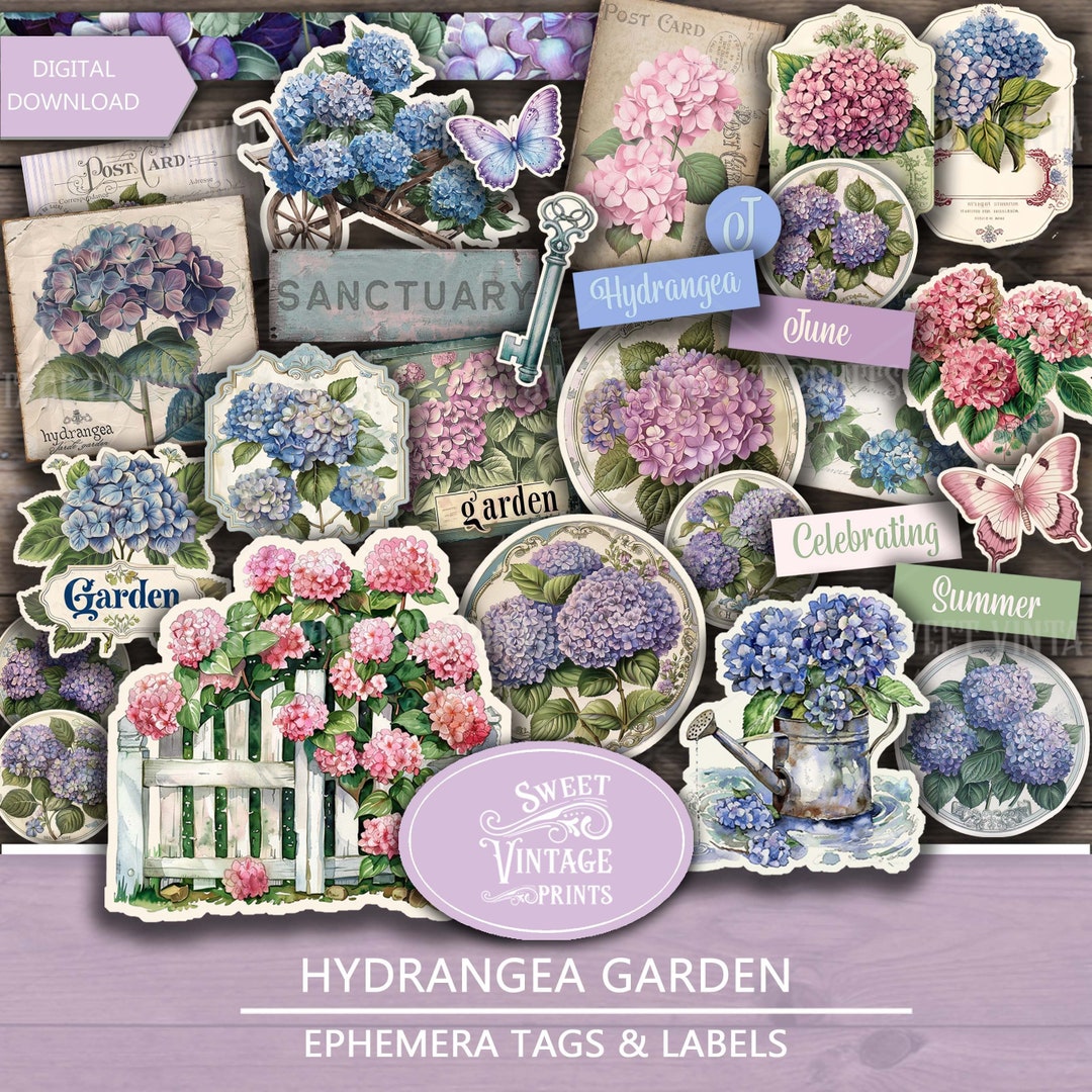 Hydrangea Junk Journal Ephemera | Hydrangea Garden Printables | Vintage Flowers Digital Download ...