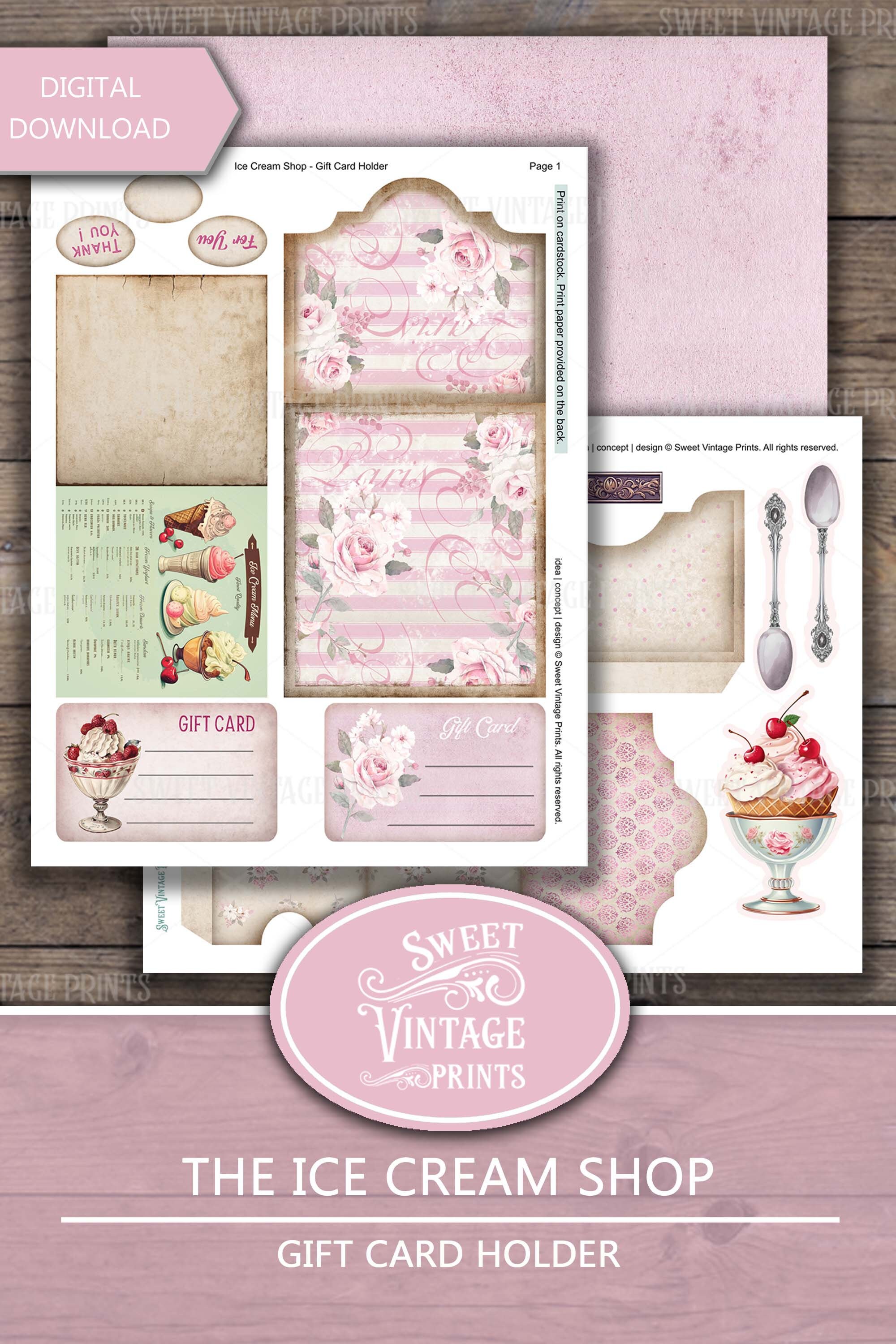 Ice Cream Gift Card Holder Printable | DIY Giftcard Digital Download ...