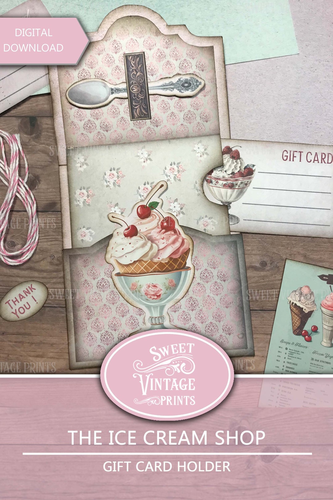 Ice Cream Gift Card Holder Printable | DIY Giftcard Digital Download ...