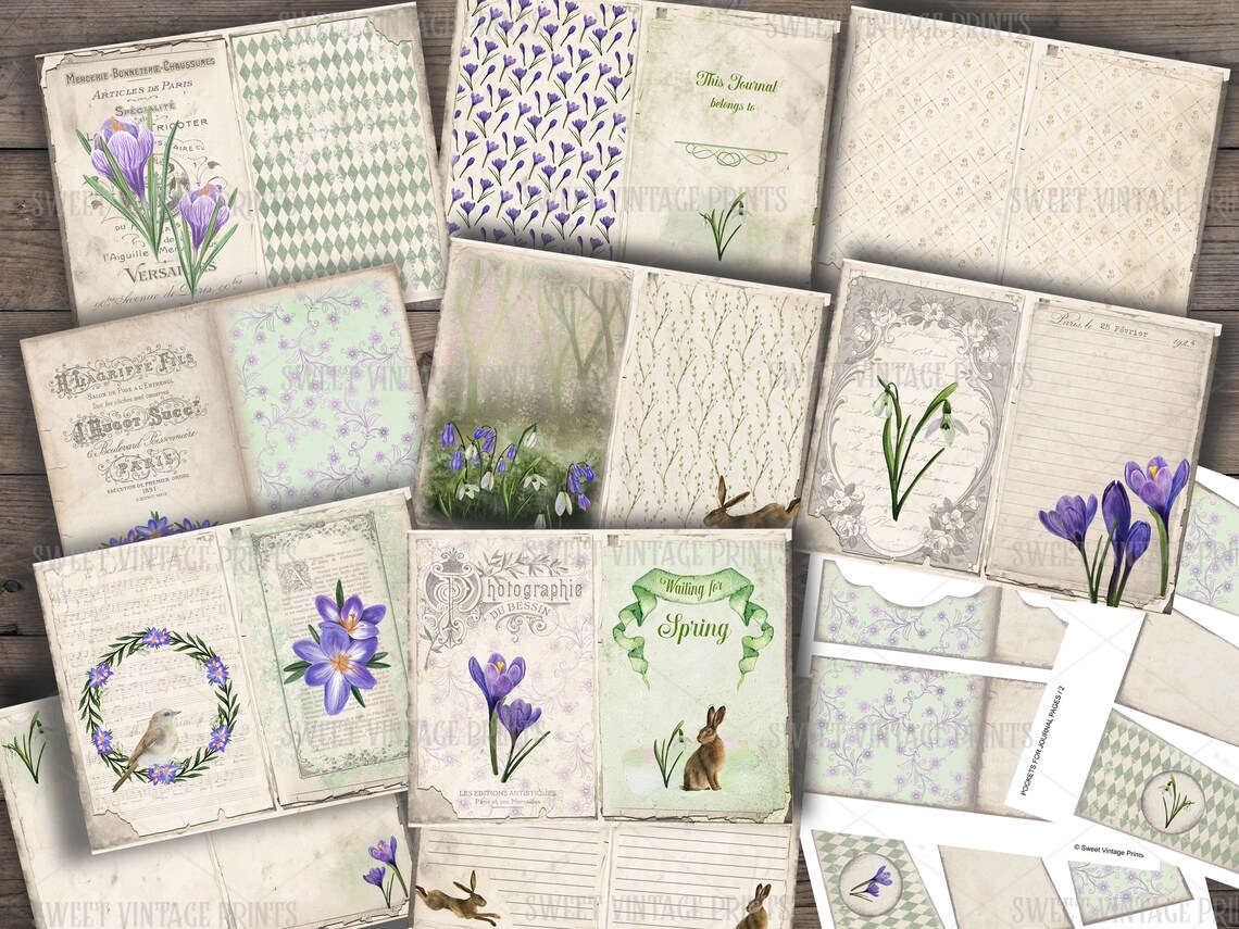 Waiting for Spring Junk Journal Pages Crocus Snowdrops | Etsy