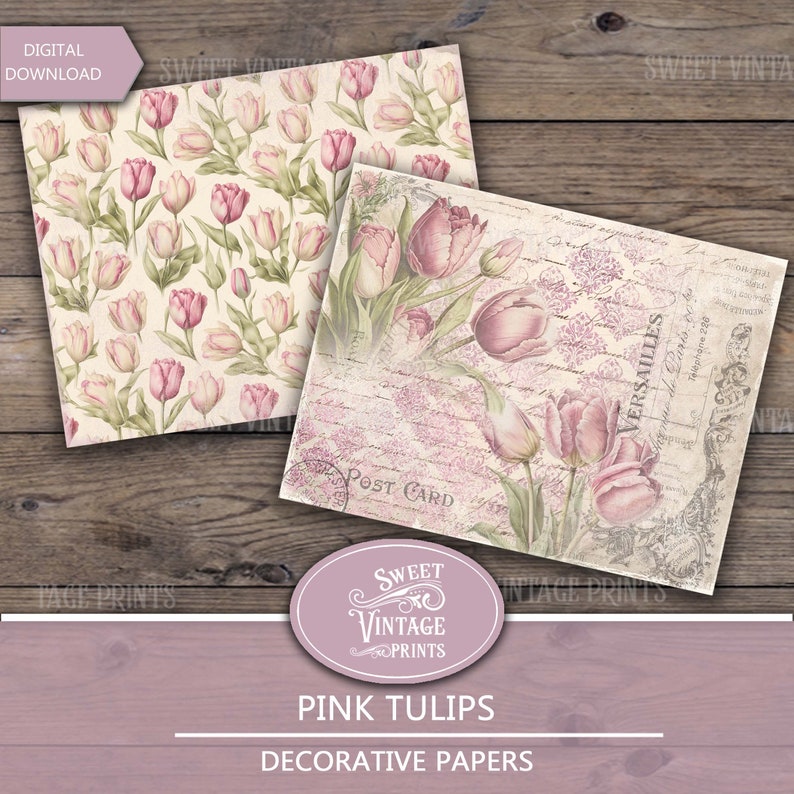 Pink Tulips Junk Journal | Printable Spring Digital Paper | Vintage ...