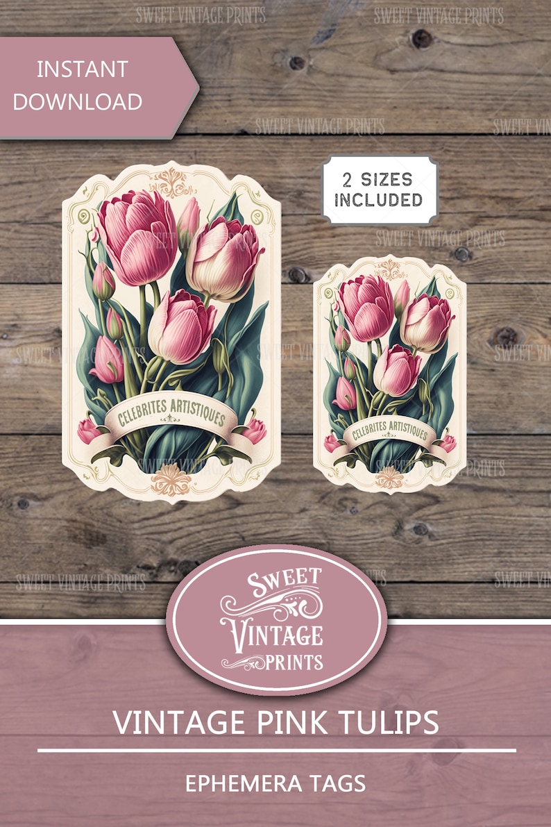 Vintage Pink Tulips Ephemera Tags Tulip Labels Tulip Junk - Etsy