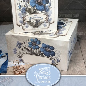 Printable Box, Vintage Flower Box, Blue Wildflower Box, Printable ...