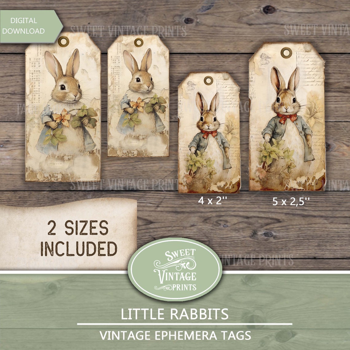 Vintage Rabbits Ephemera Tags | Printable Easter Gift Tags | Vintage ...