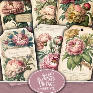 Vintage Peony Ephemera Tags, Peony Labels, Peonies Junk Journal, Peony ...