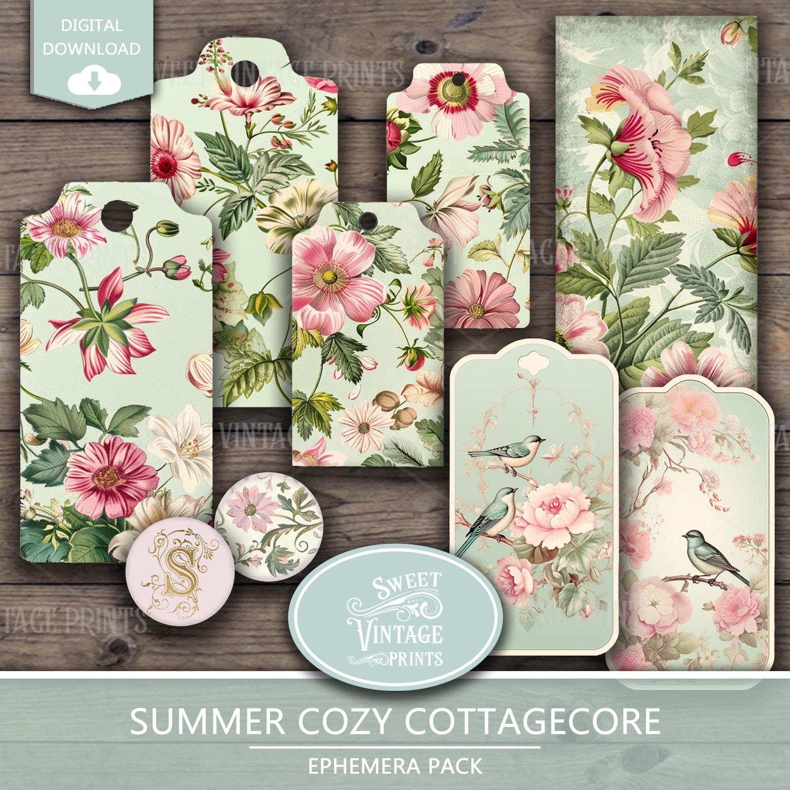 Summer Junk Journal Ephemera | Vintage Flower Printable Labels | Summer ...