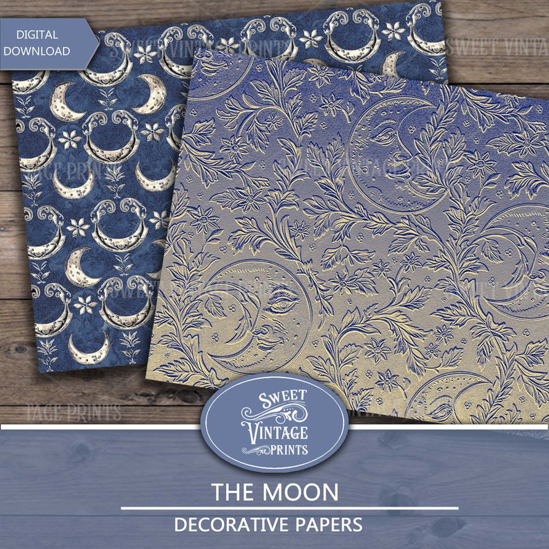 Moon Junk Journal Printable Papers | Moon Digital Paper Pack | Blue ...