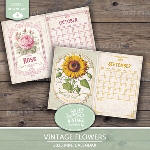 Printable 2025 Calendar | Vintage Flowers Mini Calendar | DIY Planner ...