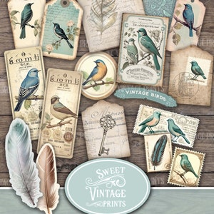Junk Journal Folio Kit Vintage Birds, Vintage Birds Printable Folio ...