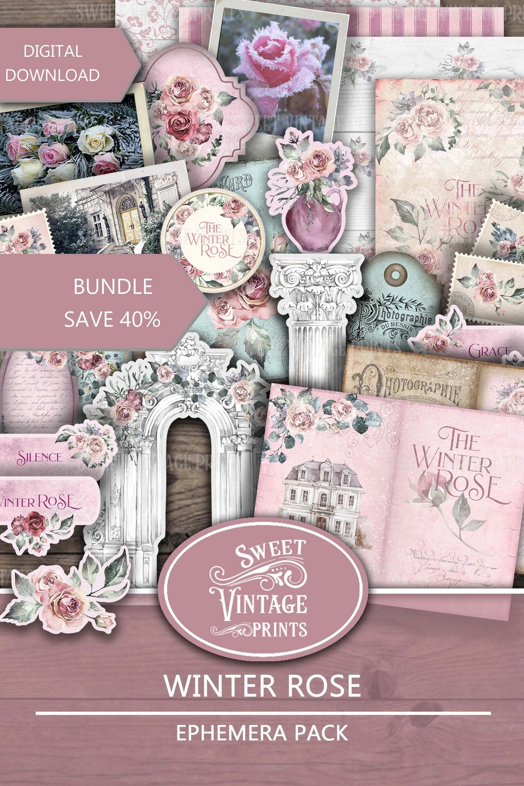 The Winter Rose Junk Journal BUNDLE, Winter Junk Journal, Rose Junk ...