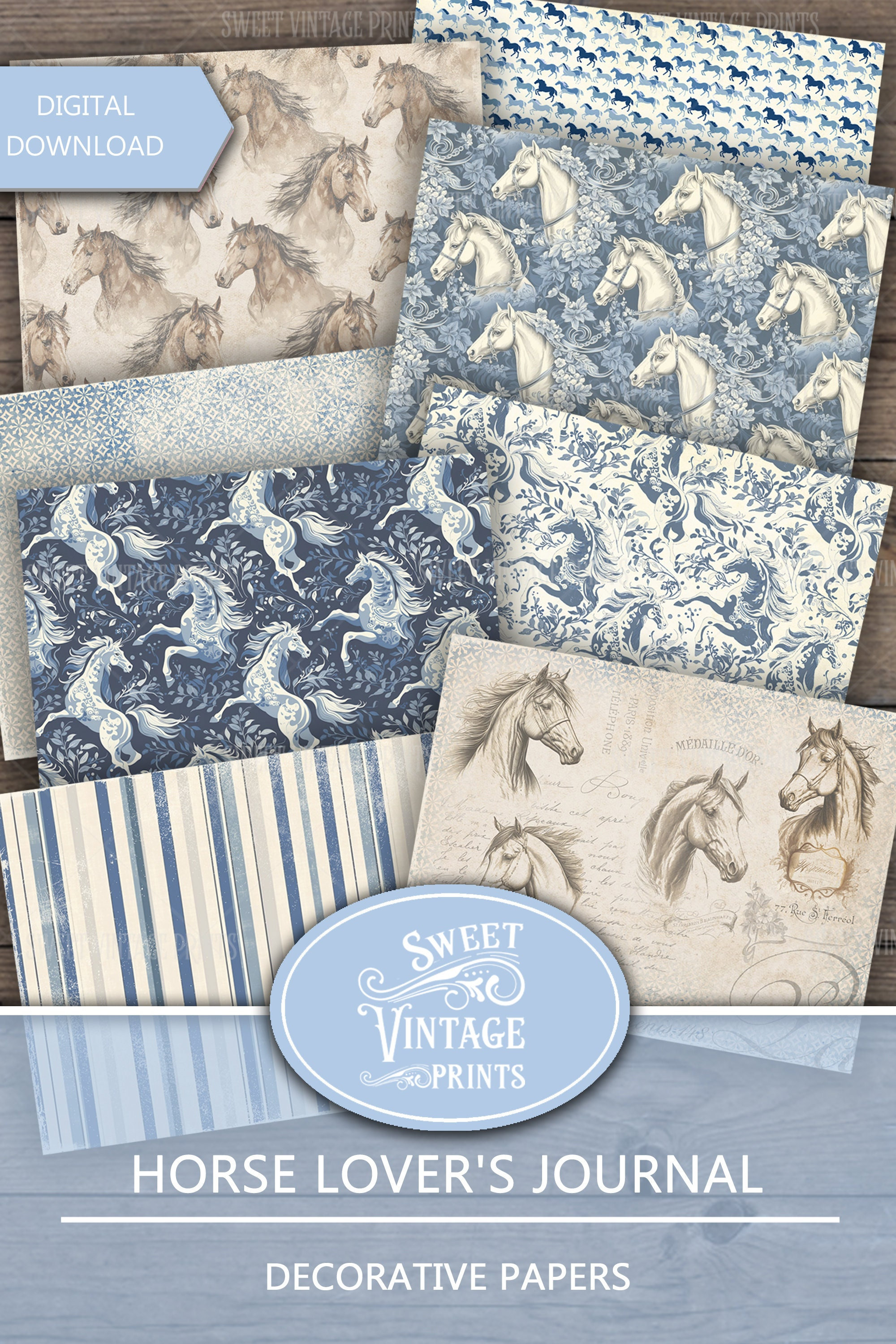 Horse Lover's Journal, Horse Digital Paper Pack, Horse Junk Journal ...