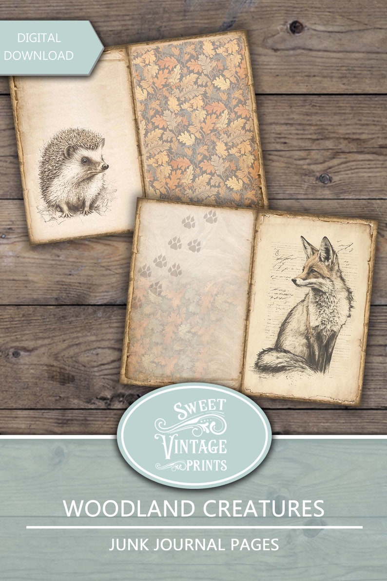 Junk Journal Pages Woodland Creatures, Forest Junk Journal Pages, Fox ...