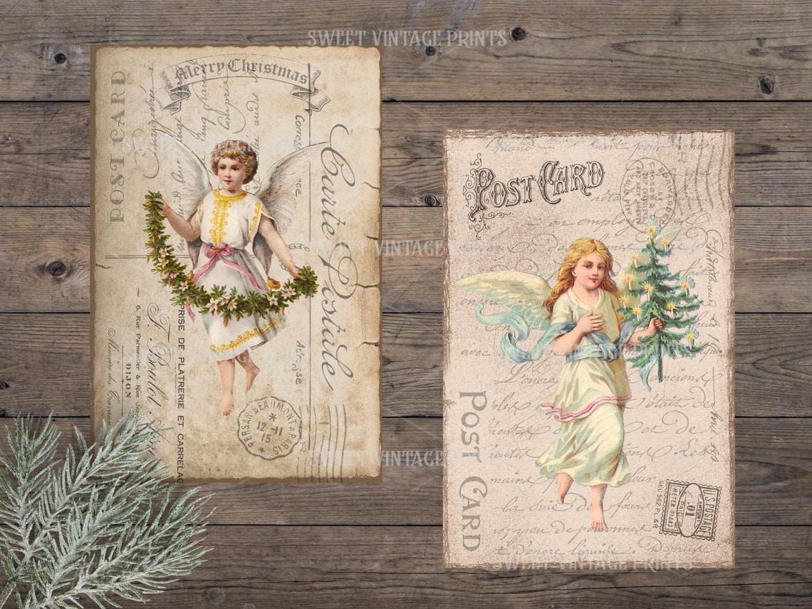 Christmas Angels Vintage Postcards Angel Postcards - Etsy