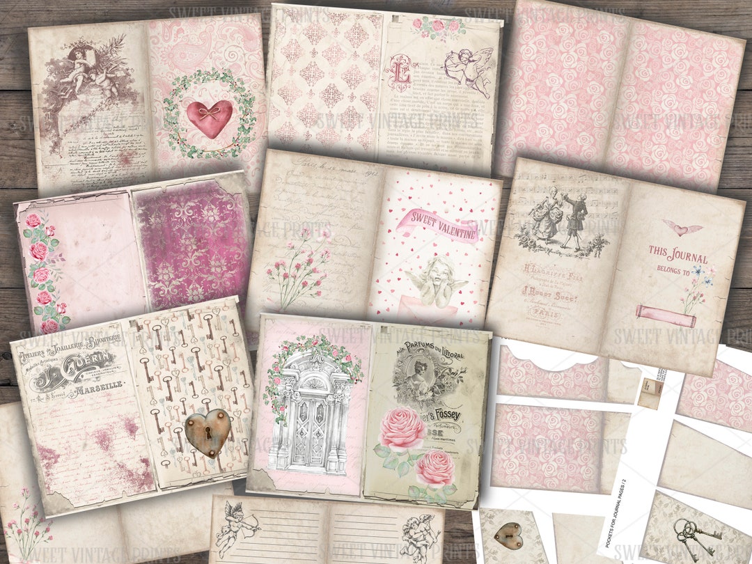 Sweet Valentine Junk Journal Pages, Vintage Valentine's Day Printables ...
