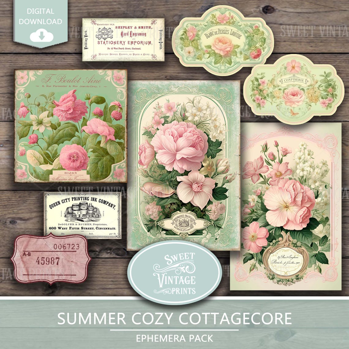 Summer Junk Journal Ephemera | Vintage Flower Printable Labels | Summer ...