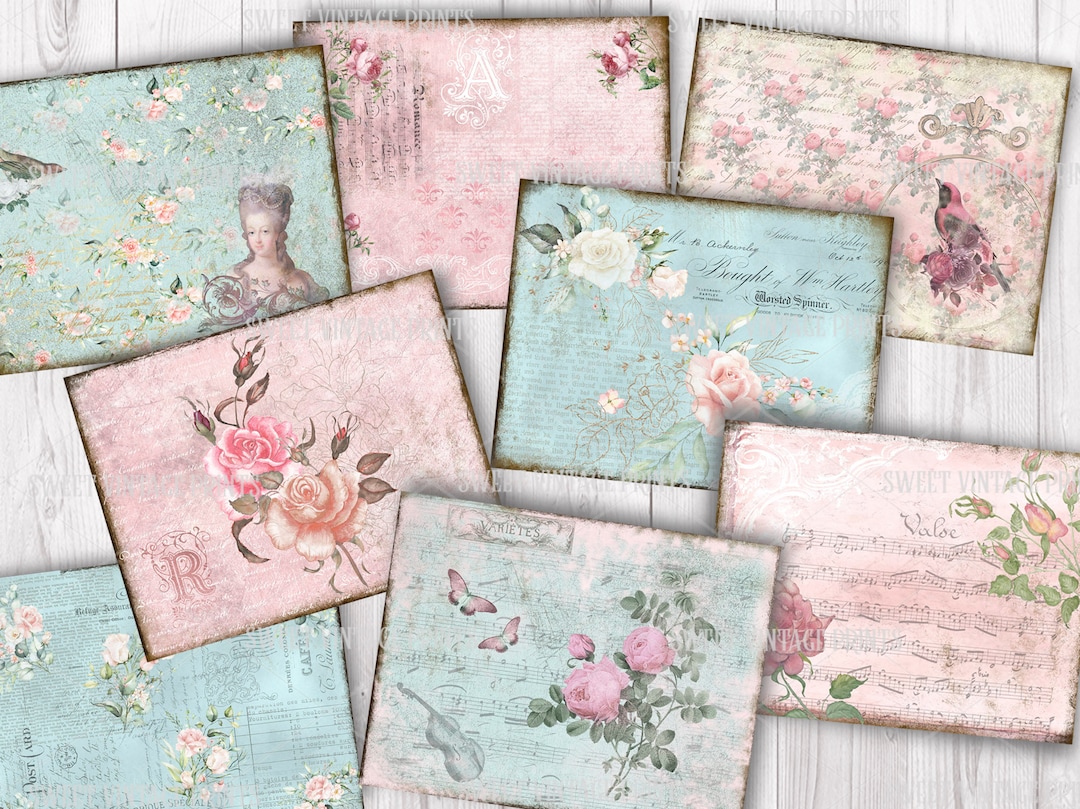 Shabby Rose, Digital Paper Pack, Vintage, Roses, Junk Journal, Ephemera ...