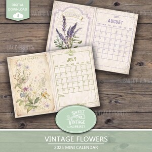 Printable 2025 Calendar | Vintage Flowers Mini Calendar | DIY Planner ...