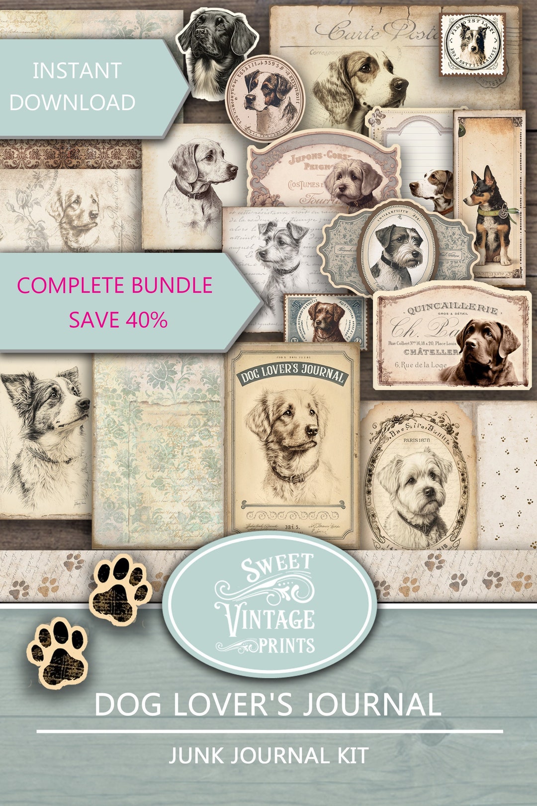 The Dog Lover's Junk Journal BUNDLE, Dog Junk Journal Kit, Doggy Junk ...