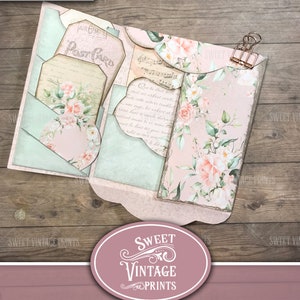 Vintage Rose Folio, Shabby Rose Folder, Loaded Envelope Roses, Pink ...