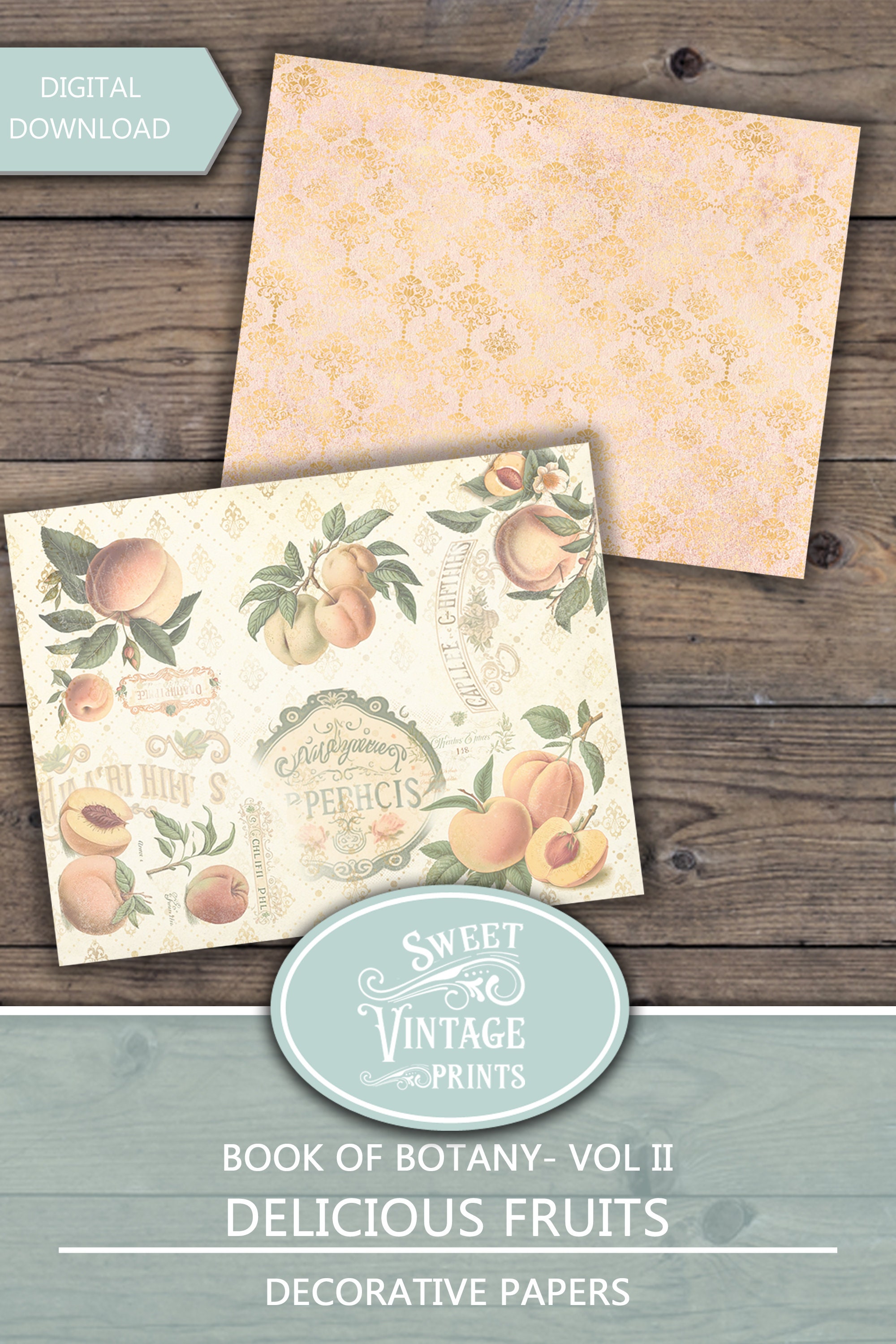 Fruits Printable Papers Fruits Junk Journal Apple Pear Peach - Etsy