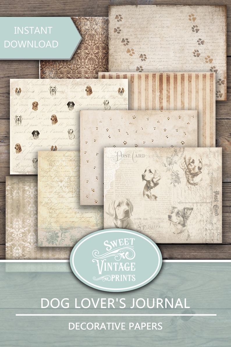 Dog Lover's Journal Digital Paper Pack, Dog Junk Journal, Dog Digital ...