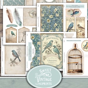 Junk Journal Folio Kit Vintage Birds, Vintage Birds Printable Folio ...