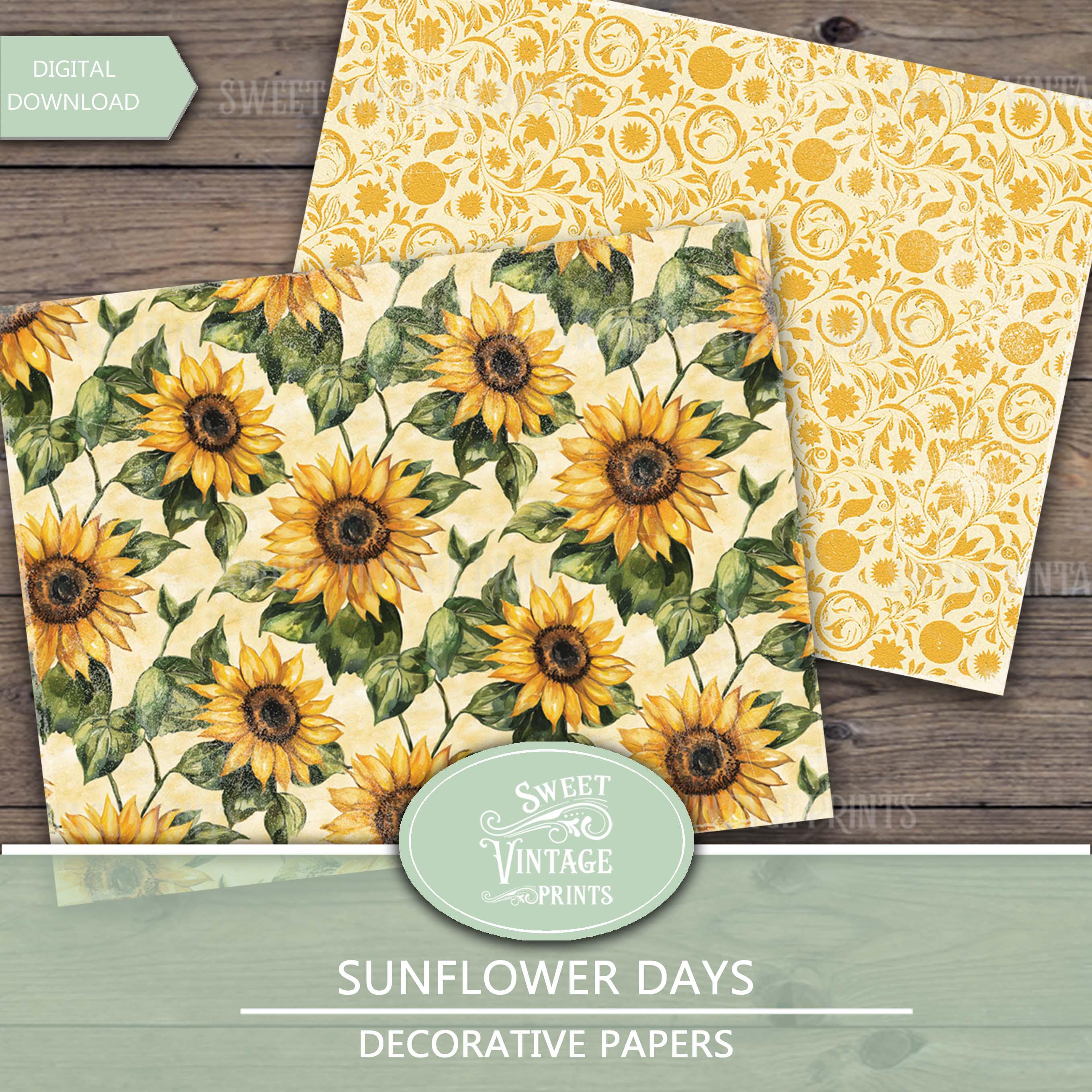 Sunflower Junk Journal Papers | Yellow Floral Digital Paper Pack ...