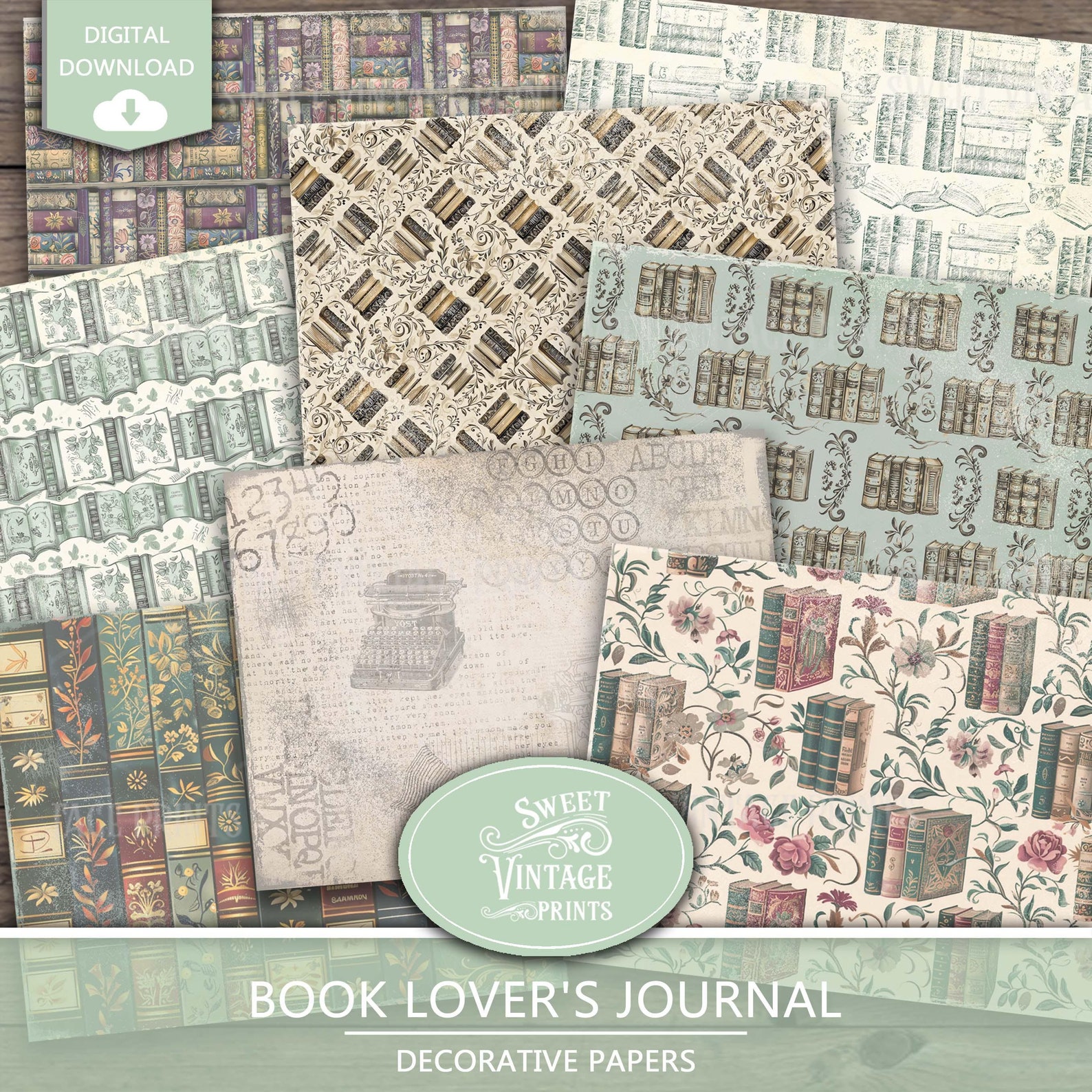 Book Lover's Junk Journal Papers | Reading Digital Paper Pack | Books ...