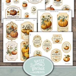 Pumpkin Ephemera Tags, Vintage Pumpkin Labels, Autumn Junk Journal ...